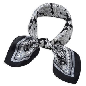 corciova Paisley White Black Western Neck Scarf Men Neckerchief 21x21 Women Silk Hair Scarf Ladies Short Bandana Purse Scarf