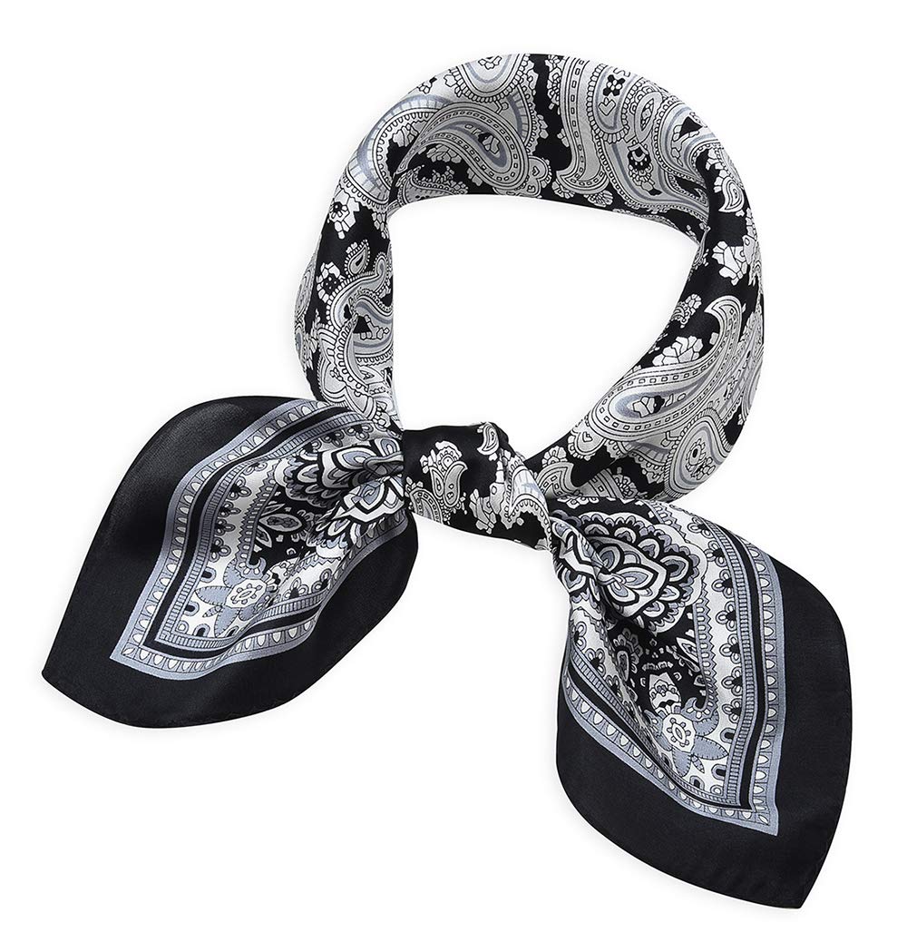 corciova Paisley White Black Western Neck Scarf Men Neckerchief 21x21 Women Silk Hair Scarf Ladies Short Bandana Purse Scarf