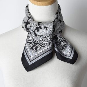 corciova Paisley White Black Western Neck Scarf Men Neckerchief 21x21 Women Silk Hair Scarf Ladies Short Bandana Purse Scarf