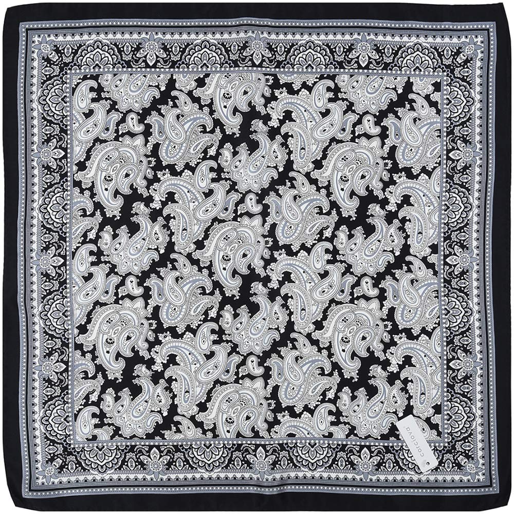 corciova Paisley White Black Western Neck Scarf Men Neckerchief 21x21 Women Silk Hair Scarf Ladies Short Bandana Purse Scarf