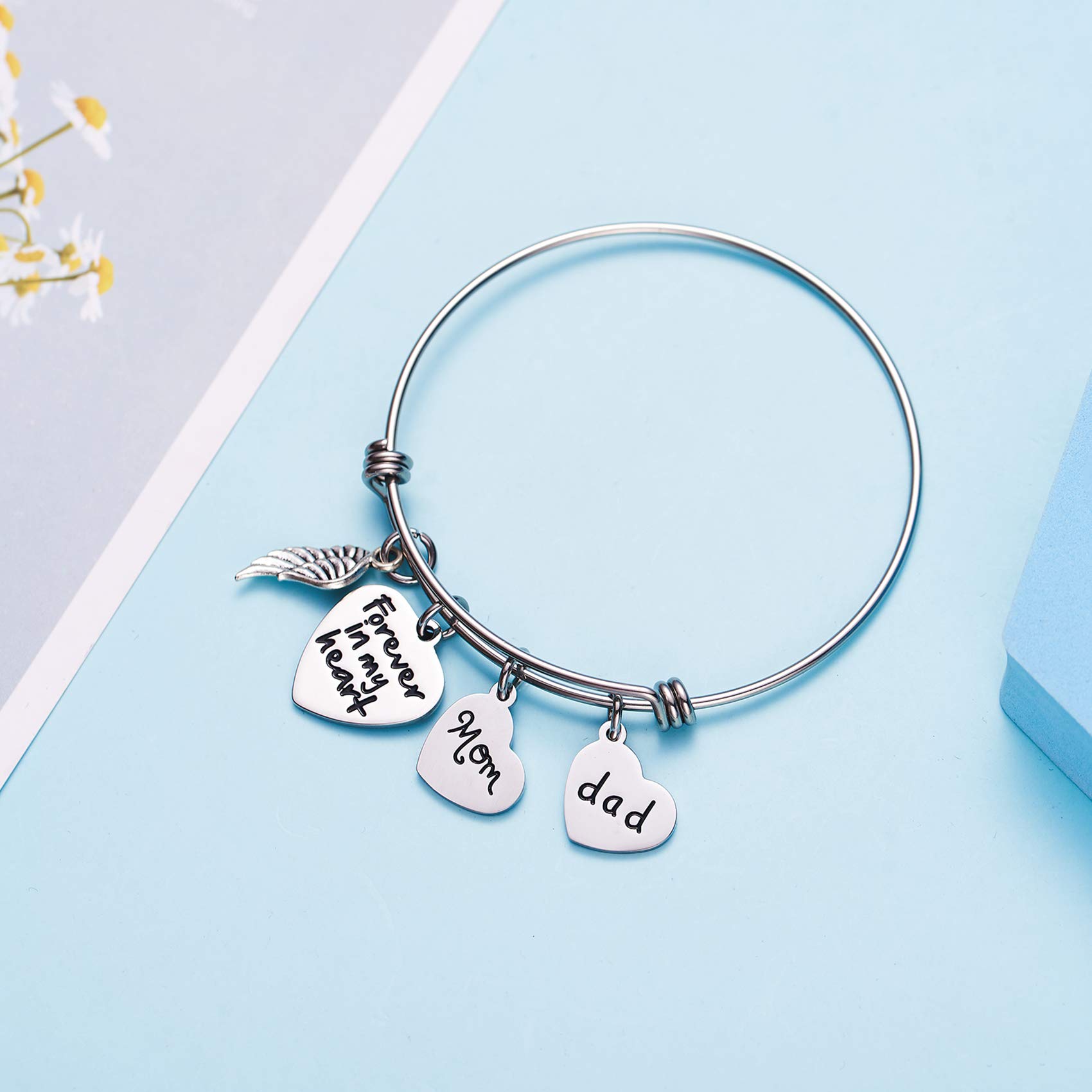 LParkin Sympathy Gift For Loss of Mother Father Bracelets Forever in My Heart Bereavement Gifts Angels Wind In Memory of Loved Mom Dad Bangle Bracelet For Daughter Memorial Presents