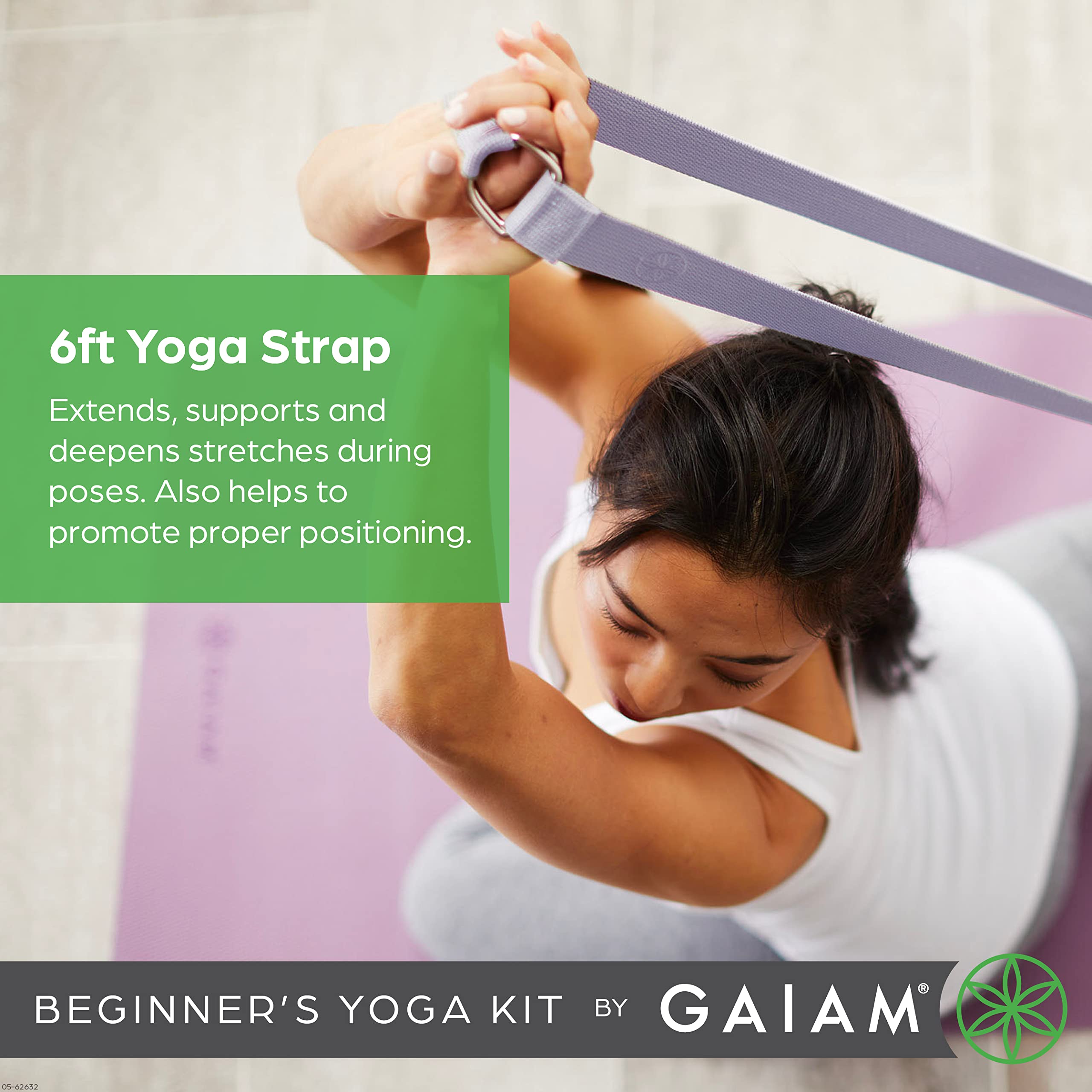 Gaiam Beginner's Yoga Starter Kit Set (Yoga Mat, Yoga Block, Yoga Strap) - Light 4mm Thick Printed Non-Slip Exercise Mat for Everyday Yoga - Includes 6ft Yoga Strap & Yoga Brick - Lily Shadows