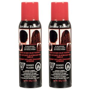 jerome russell spray-on color dark brown hair thickener, for fine and thinning hair, conceals bald spots, grey hair, hides root re-growth, and cover hair extension tracks, works for men and women, 3.5 oz - 2 pack