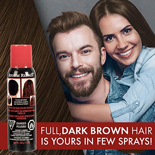 Jerome Russell Spray-on Color Dark Brown Hair Thickener, for Fine and Thinning Hair, Conceals Bald Spots, Grey Hair, Hides Root Re-growth, and Cover Hair Extension Tracks, Works for Men and Women, 3.5 oz - 2 Pack