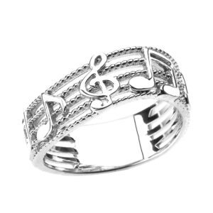 treble clef with musical notes in sterling silver wavy band (size 8.5)