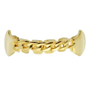 cuban fangs link plain grillz 14k gold plated bottom lower teeth hip hop vampire fang grills