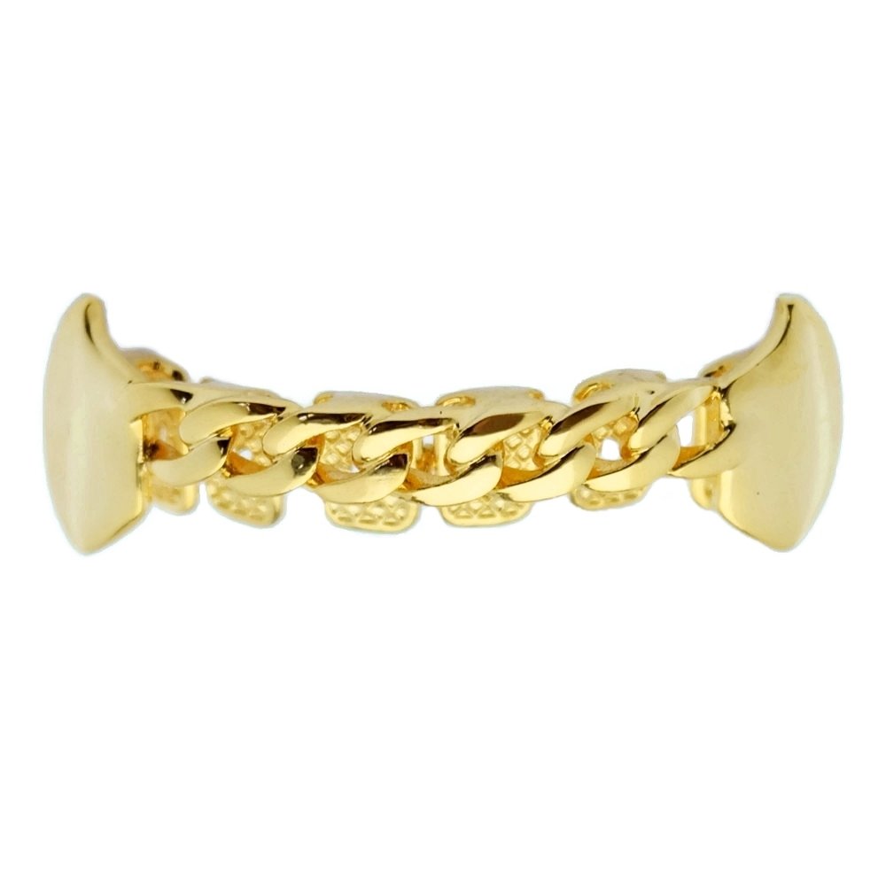 Cuban Fangs Link Plain Grillz 14k Gold Plated Bottom Lower Teeth Hip Hop Vampire Fang Grills