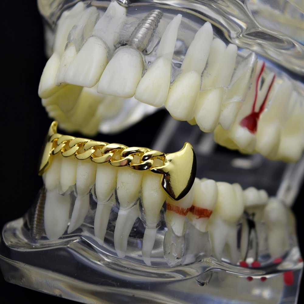 Cuban Fangs Link Plain Grillz 14k Gold Plated Bottom Lower Teeth Hip Hop Vampire Fang Grills