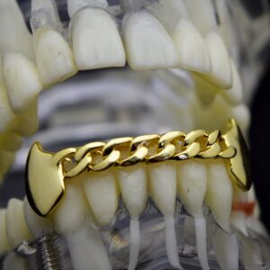 Cuban Fangs Link Plain Grillz 14k Gold Plated Bottom Lower Teeth Hip Hop Vampire Fang Grills