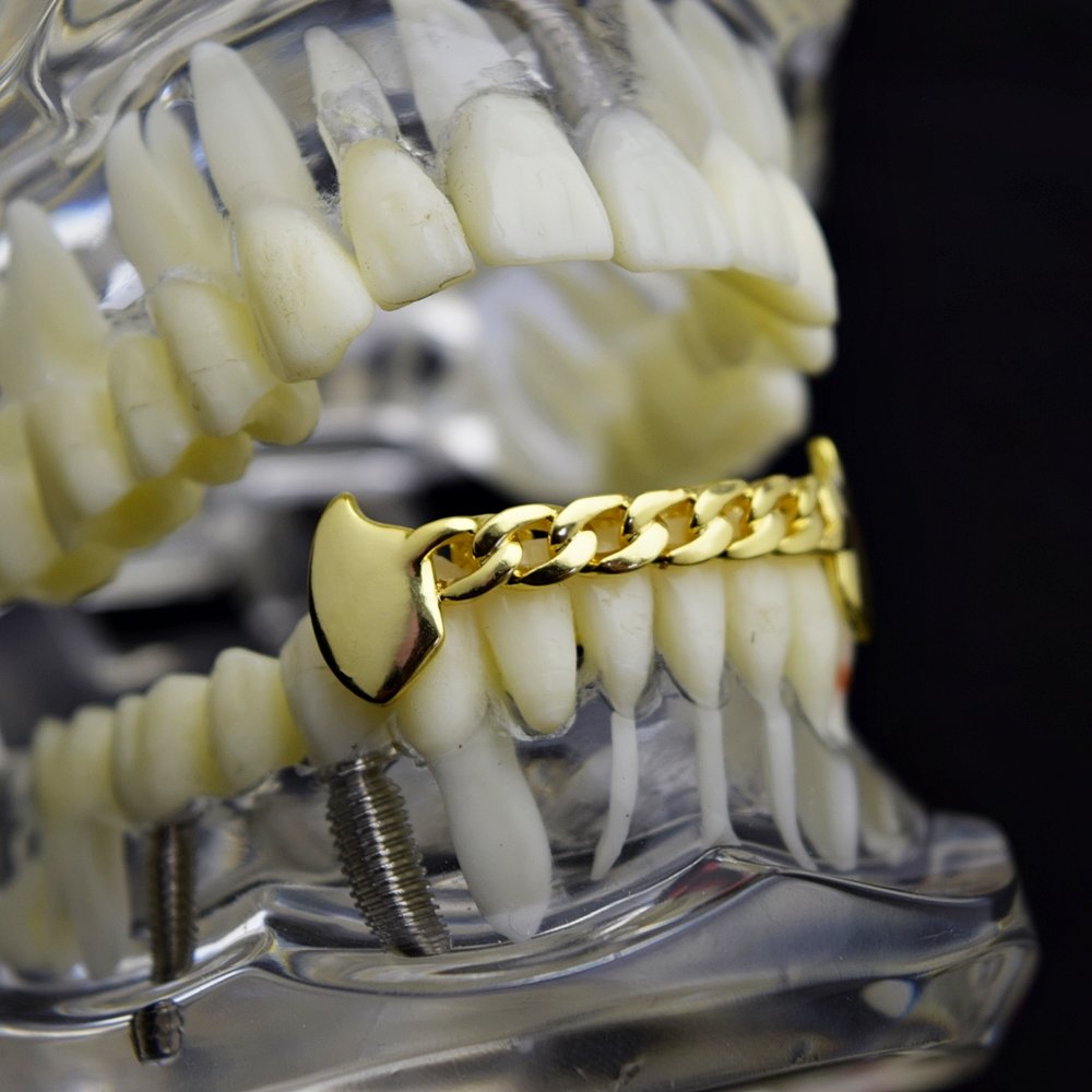 Cuban Fangs Link Plain Grillz 14k Gold Plated Bottom Lower Teeth Hip Hop Vampire Fang Grills