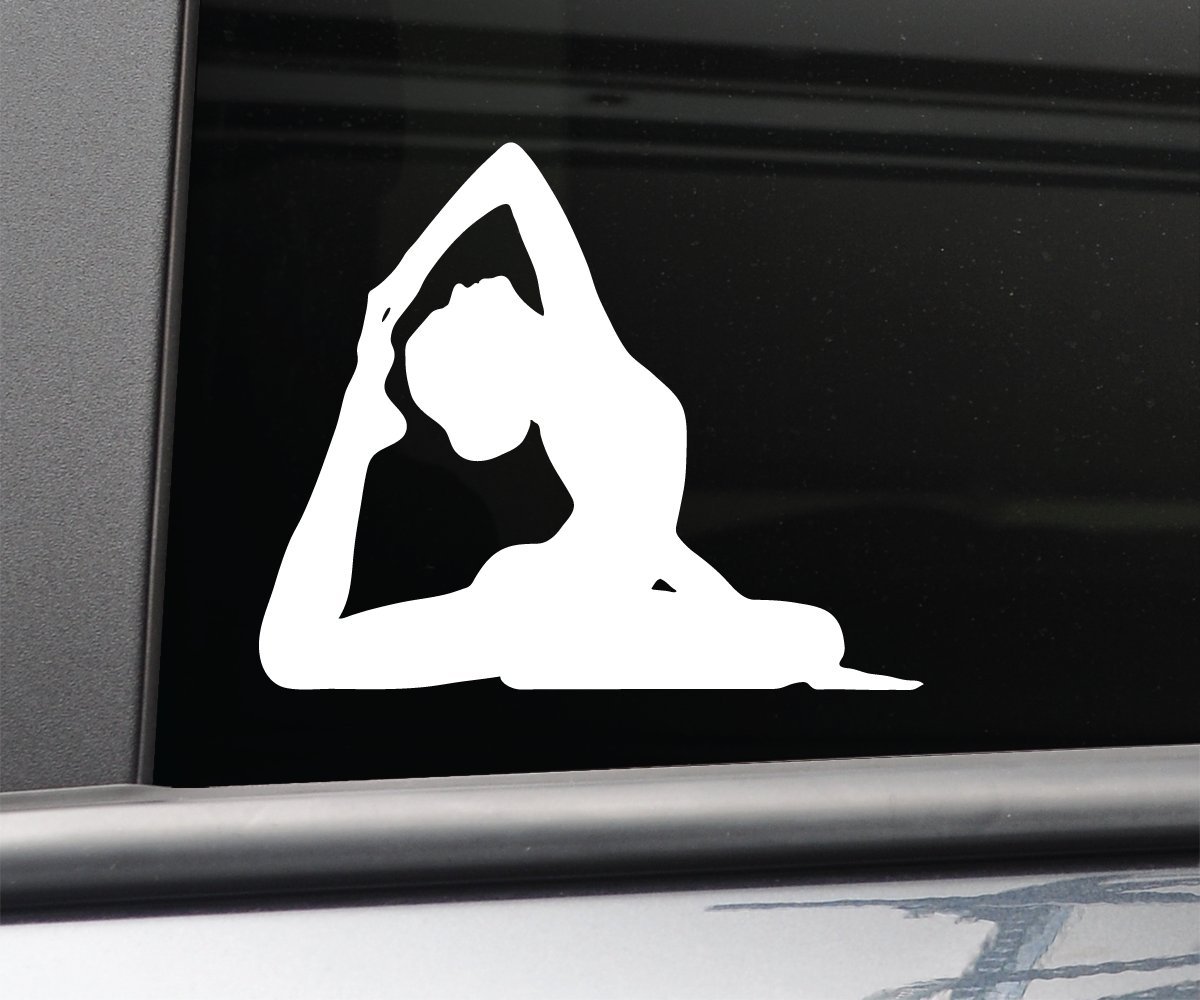 Yoga Pigeon Pose Vinyl Decal Laptop Car Truck Bumper Window Sticker, 5.5" x 4.5", White