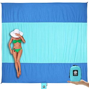 wekapo beach blanket sandproof, extra large oversized 10'x 9' for 2-8 adults, big & compact sand free mat quick drying, lightweight & durable with 6 stakes & 4 corner pockets