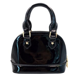 zip around dome patent leather satchel mini top handle tote bag shell shape purse handbags