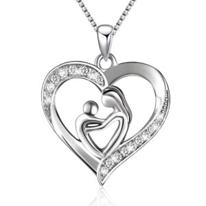 abbgiabbw 925 sterling silver mother and daughter love heart pendant necklace mom daughter jewelry gifts for women