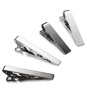 loyallook 2pcs 2.15inch mens tie bar pinch clip set for regular ties and 2pcs 1.5inch skinny tie clip with gift box silver black tone pack