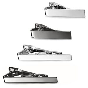 LOYALLOOK 2pcs 2.15Inch Mens Tie Bar Pinch Clip Set for Regular Ties and 2pcs 1.5Inch Skinny Tie Clip with Gift Box Silver Black Tone Pack