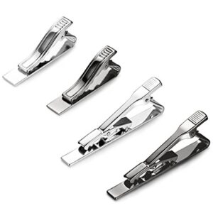 LOYALLOOK 2pcs 2.15Inch Mens Tie Bar Pinch Clip Set for Regular Ties and 2pcs 1.5Inch Skinny Tie Clip with Gift Box Silver Black Tone Pack