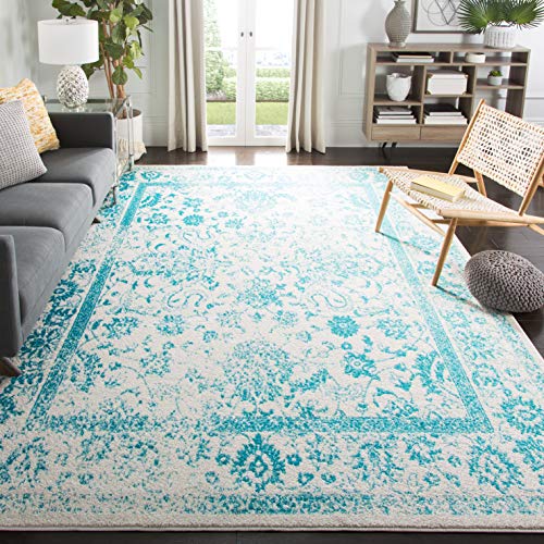 SAFAVIEH Adirondack Collection Area Rug - 8' x 10', Ivory & Teal, Oriental Distressed Design, Non-Shedding & Easy Care, Ideal for High Traffic Areas in Living Room, Bedroom (ADR109D)