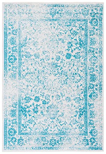 SAFAVIEH Adirondack Collection Area Rug - 8' x 10', Ivory & Teal, Oriental Distressed Design, Non-Shedding & Easy Care, Ideal for High Traffic Areas in Living Room, Bedroom (ADR109D)