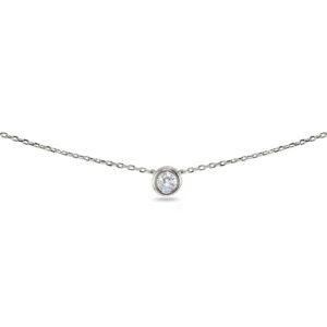 lovve sterling silver round 4mm bezel-set cubic zirconia solitaire tiny short thin choker necklace for women w/extender