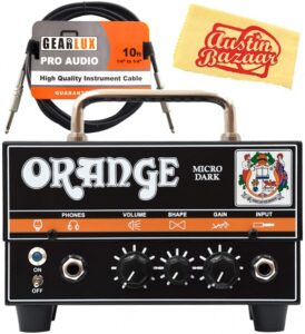 orange md20 micro dark 20-watt mini guitar amplifier head bundle with instrument cable and austin bazaar polishing cloth