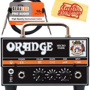 Orange MD20 Micro Dark 20-Watt Mini Guitar Amplifier Head Bundle with Instrument Cable and Austin Bazaar Polishing Cloth