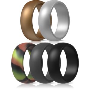 thunderfit silicone wedding rings for men, 5 rubber engagement bands 8.7mm wide 2mm thick