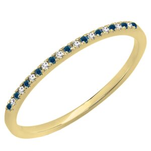 dazzlingrock collection 0.08 carat (ctw) alternate round blue & white diamond dainty stackable wedding band for her in 10k yellow gold size 7