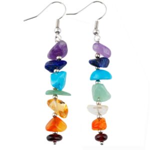 sunyik 7 chakra dangle earrings for women,tumbled stones long engery earring