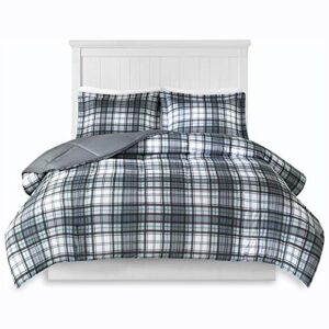 Madison Park Essentials Parkston Plaid Comforter, Matching Sham, 3M Scotchguard Stain Release Cover, Hypoallergenic All Season Bedding-Set, Full/Queen, Grey, 3 Piece