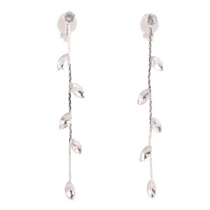 grace jun silver plated cz rhinestone long tassel drop earrings and clip on earrings no pierced for women (ear clip)