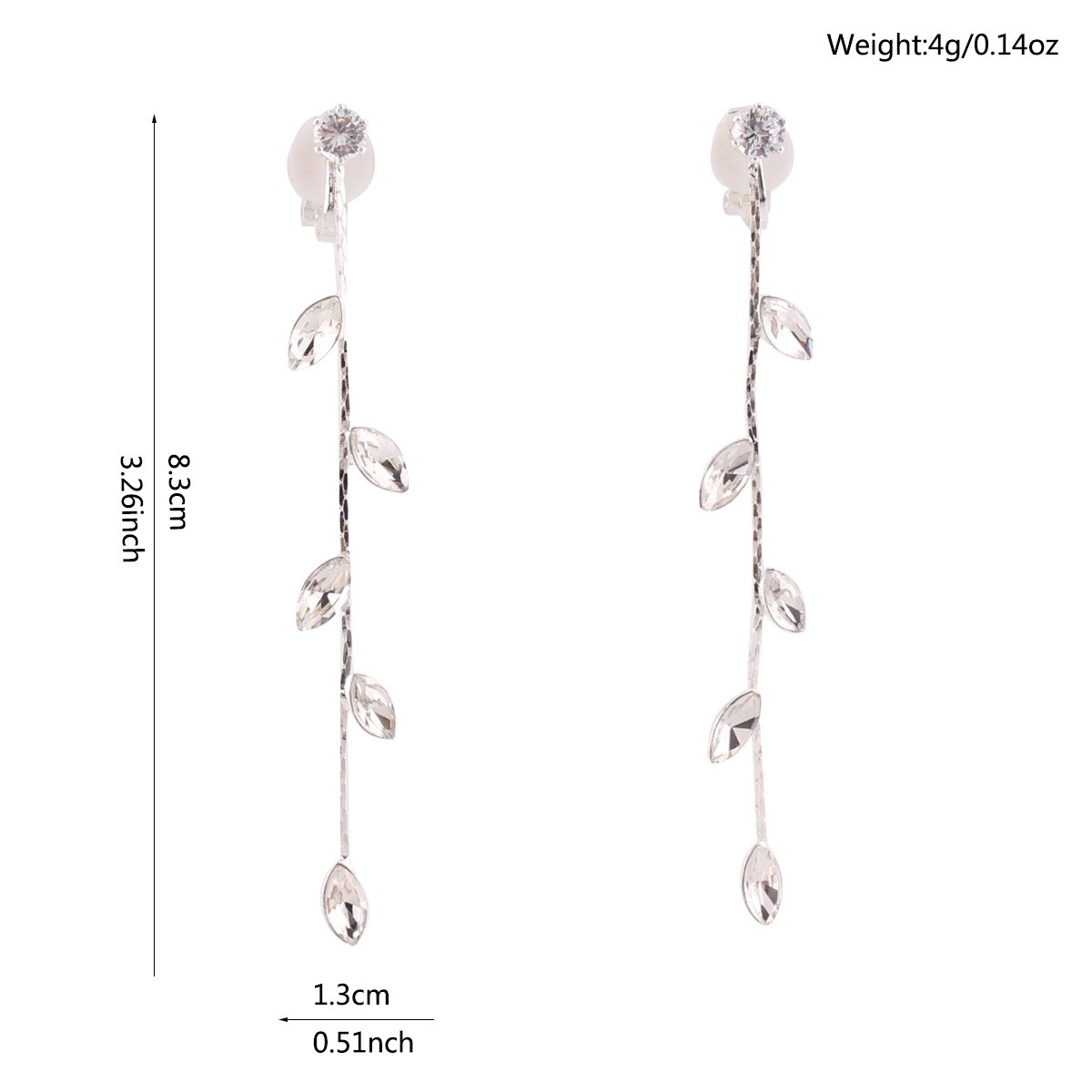 Grace Jun Silver Plated CZ Rhinestone Long Tassel Drop Earrings and Clip on Earrings No Pierced for Women (Ear clip)