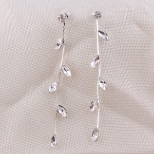 Grace Jun Silver Plated CZ Rhinestone Long Tassel Drop Earrings and Clip on Earrings No Pierced for Women (Ear clip)