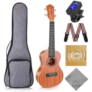 ranch concert ukulele 23 inch professional wooden ukelele kit with 12 online lessons, gig bag, tuner, strap, aquila strings set