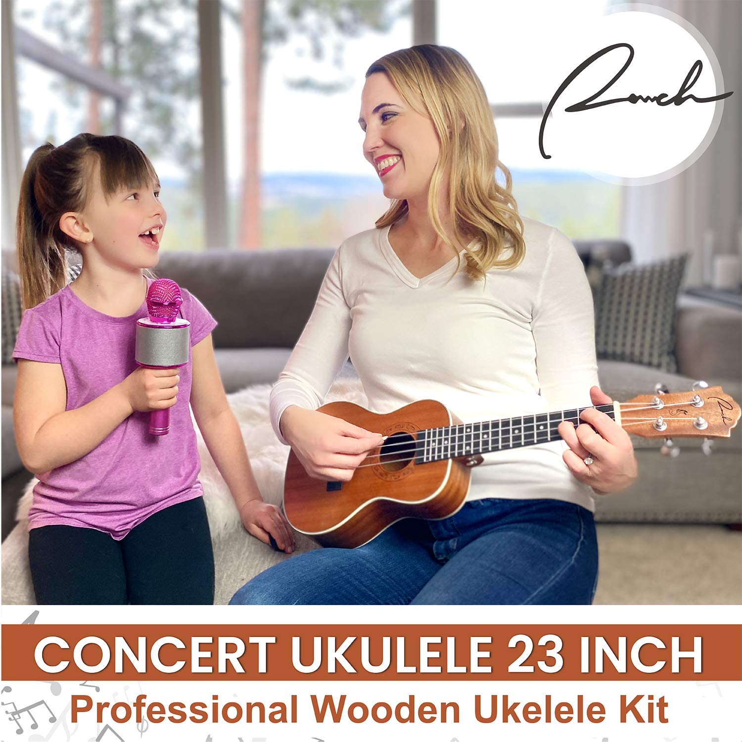 Ranch Concert Ukulele 23 inch Professional Wooden Ukelele Kit with 12 Online Lessons, Gig Bag, Tuner, Strap, Aquila Strings Set