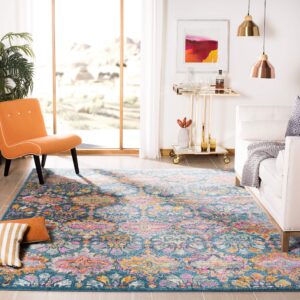 safavieh madison collection area rug - 8' x 10', blue & orange, boho chic damask design, non-shedding & easy care, ideal for high traffic areas in living room, bedroom (mad144a)