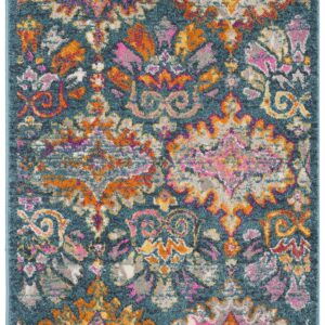 SAFAVIEH Madison Collection Area Rug - 8' x 10', Blue & Orange, Boho Chic Damask Design, Non-Shedding & Easy Care, Ideal for High Traffic Areas in Living Room, Bedroom (MAD144A)