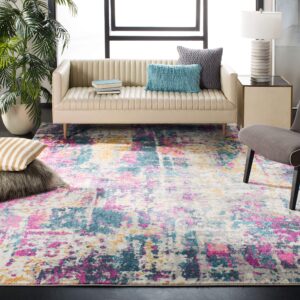 safavieh madison collection accent rug - 3' x 5', ivory & blue, modern boho abstract design, non-shedding & easy care, ideal for high traffic areas in entryway, living room, bedroom (mad143b)