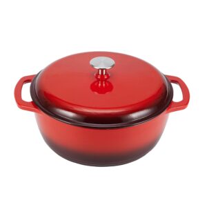 amazon basics enameled cast iron round dutch oven with lid and dual handles , heavy-duty & large, 7.3-quart, red