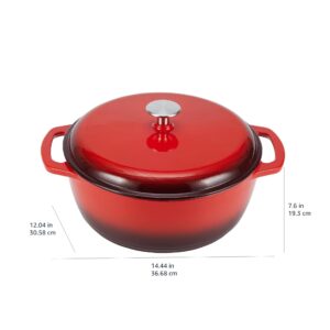 Amazon Basics Enameled Cast Iron Round Dutch Oven with Lid and Dual Handles , Heavy-Duty & Large, 7.3-Quart, Red