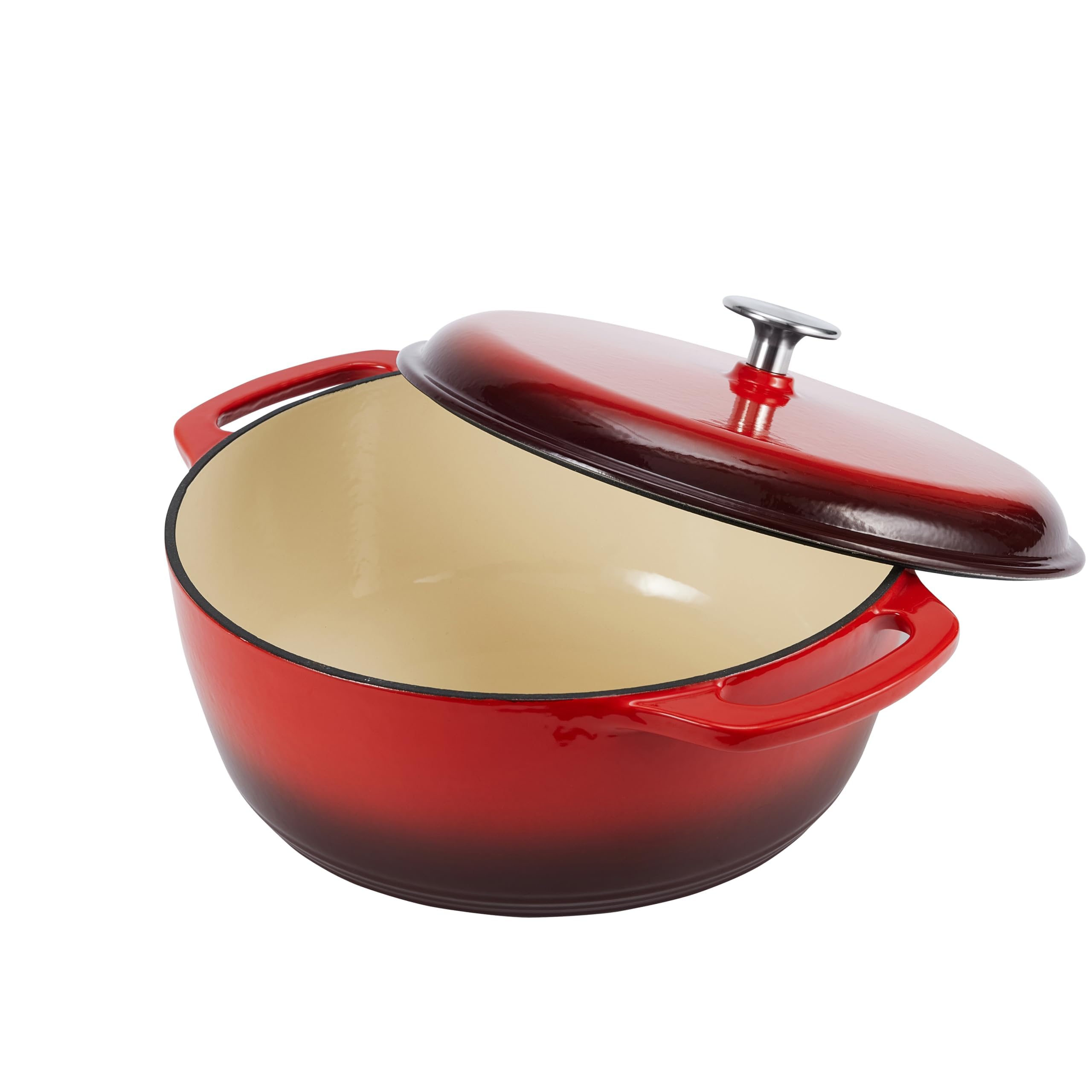 Amazon Basics Enameled Cast Iron Round Dutch Oven with Lid and Dual Handles , Heavy-Duty & Large, 7.3-Quart, Red