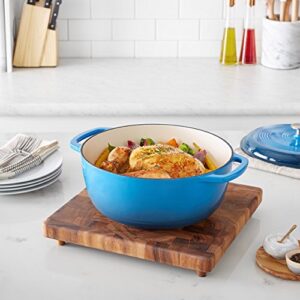 Amazon Basics Enameled Cast Iron Round Dutch Oven with Lid and Dual Handles , Heavy-Duty & Large, 7.3-Quart, Blue