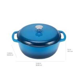 Amazon Basics Enameled Cast Iron Round Dutch Oven with Lid and Dual Handles , Heavy-Duty & Large, 7.3-Quart, Blue