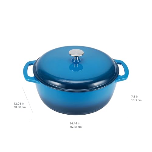 Amazon Basics Enameled Cast Iron Round Dutch Oven with Lid and Dual Handles , Heavy-Duty & Large, 7.3-Quart, Blue