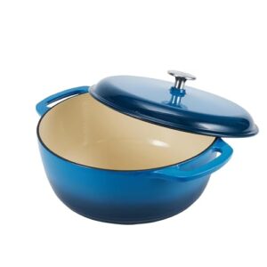 Amazon Basics Enameled Cast Iron Round Dutch Oven with Lid and Dual Handles , Heavy-Duty & Large, 7.3-Quart, Blue