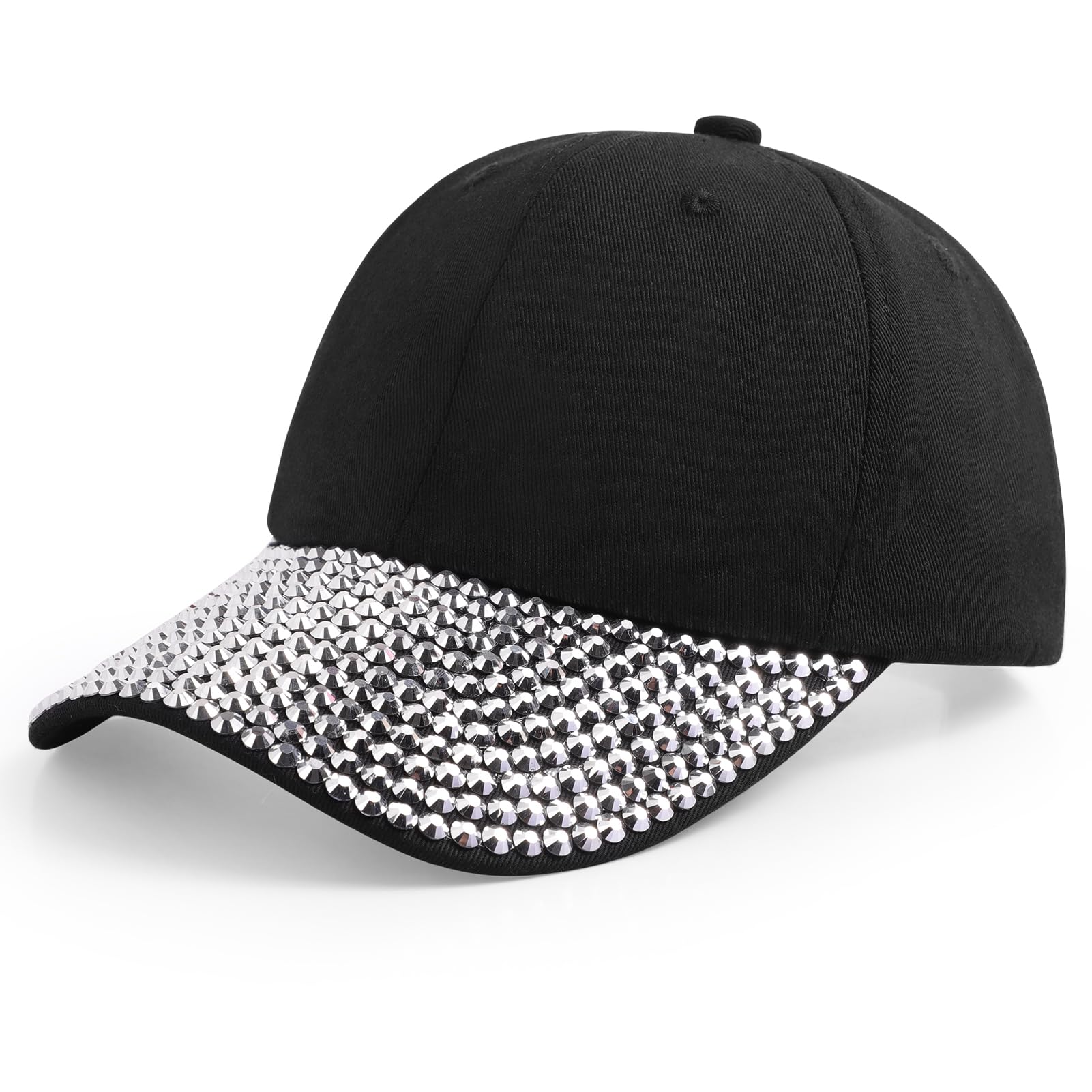 Ztl Womens Studded Rhinestone Baseball Cap Dad Trucker Hat Sparkle Bling Sun Hat A - Black