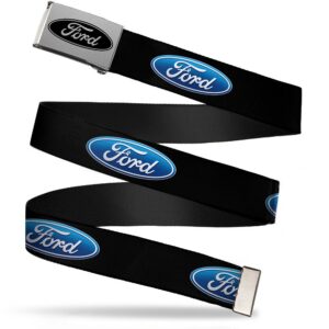 buckle-down ford oval logo brushed silver/black - 1.25" cam chrome - ford oval logo repeat webbing