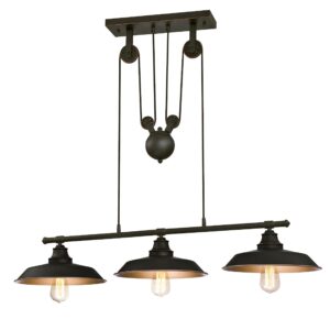 westinghouse 6332500 iron hill three-light indoor island pulley pendant, finish with highlights and metallic interior, 3, oil rubbed bronze/bronze