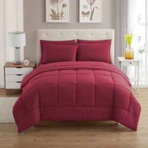 Sweet Home Collection 7 Piece Comforter Set Bag Solid Color All Season Soft Down Alternative Blanket & Luxurious Microfiber Bed Sheets, Burgundy, Full