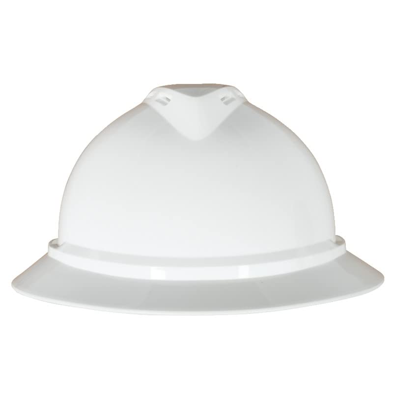 MSA 10167950 V-Gard 500 Full-Brim Hard Hat With 6-Point Fas-Trac III Ratchet Suspension | Polyethylene Shell, Superior Impact Protection, Self Adjusting Crown Straps - Standard Size in White